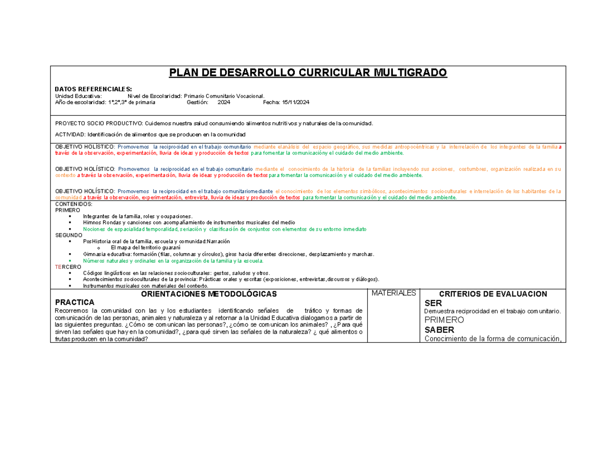 Plan multigrado borradorr - PLAN DE DESARROLLO CURRICULAR MULTIGRADO ...