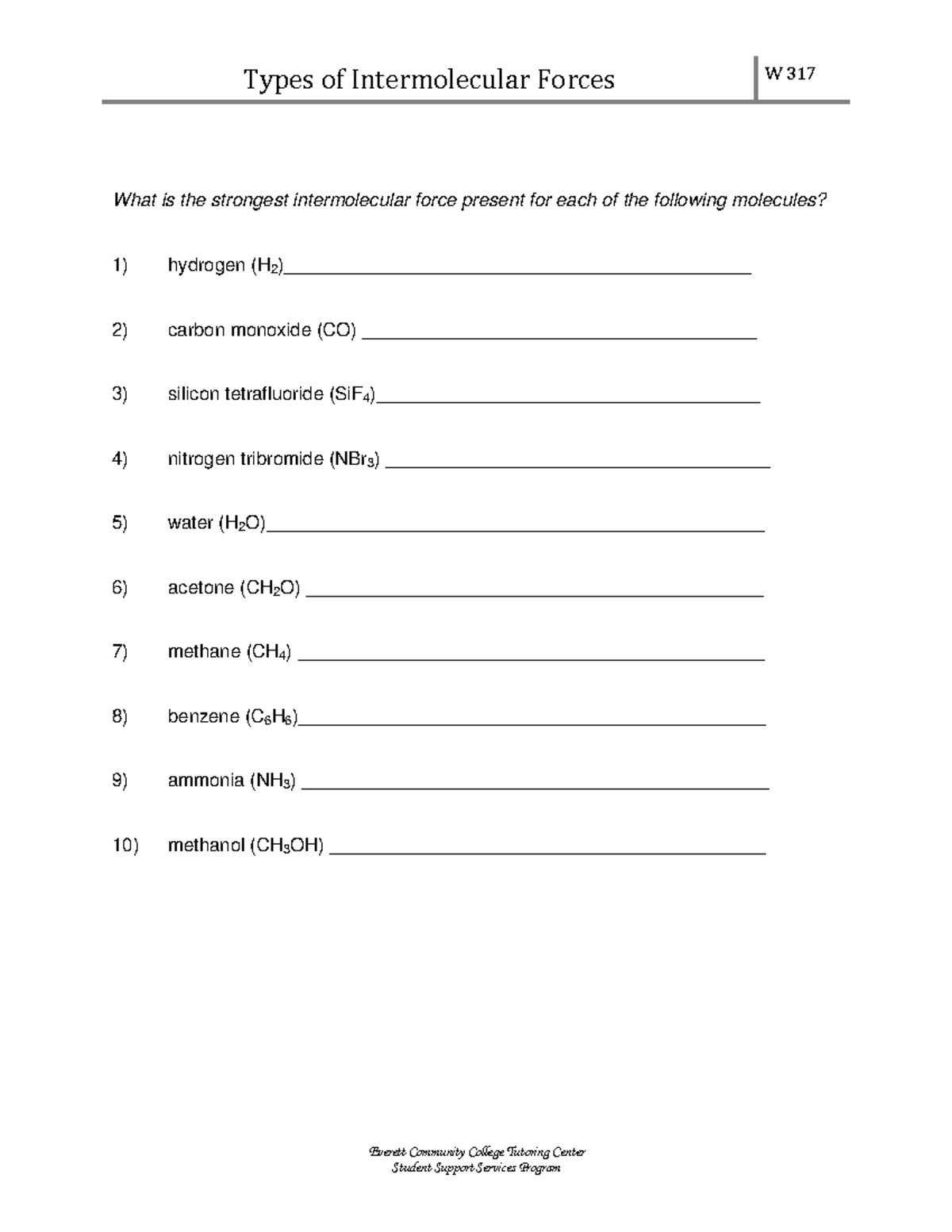 W317 Intermolecular Forces Worksheet With Answer Key Types Of