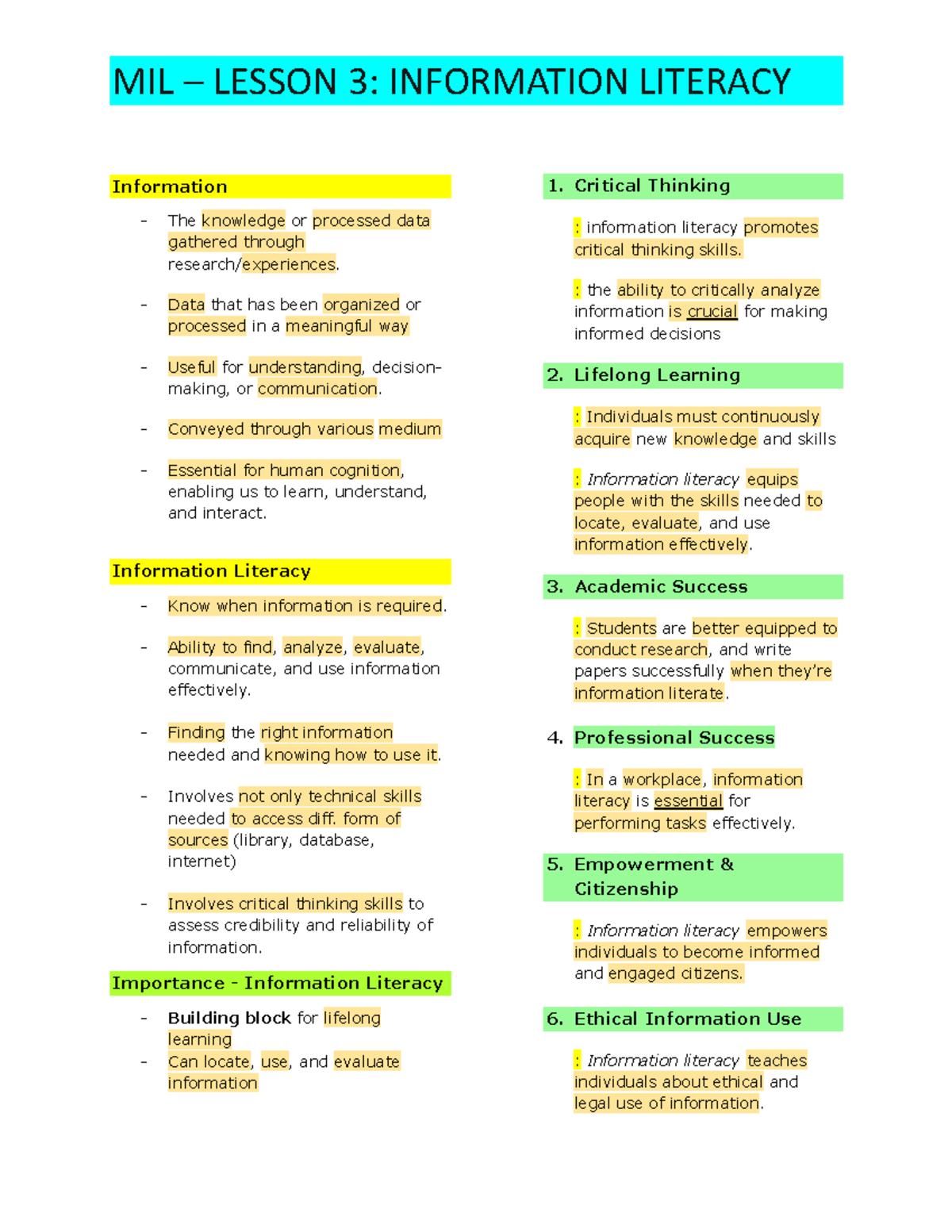 MIL - Lesson 3 - Information Literacy - MIL – LESSON 3: INFORMATION ...