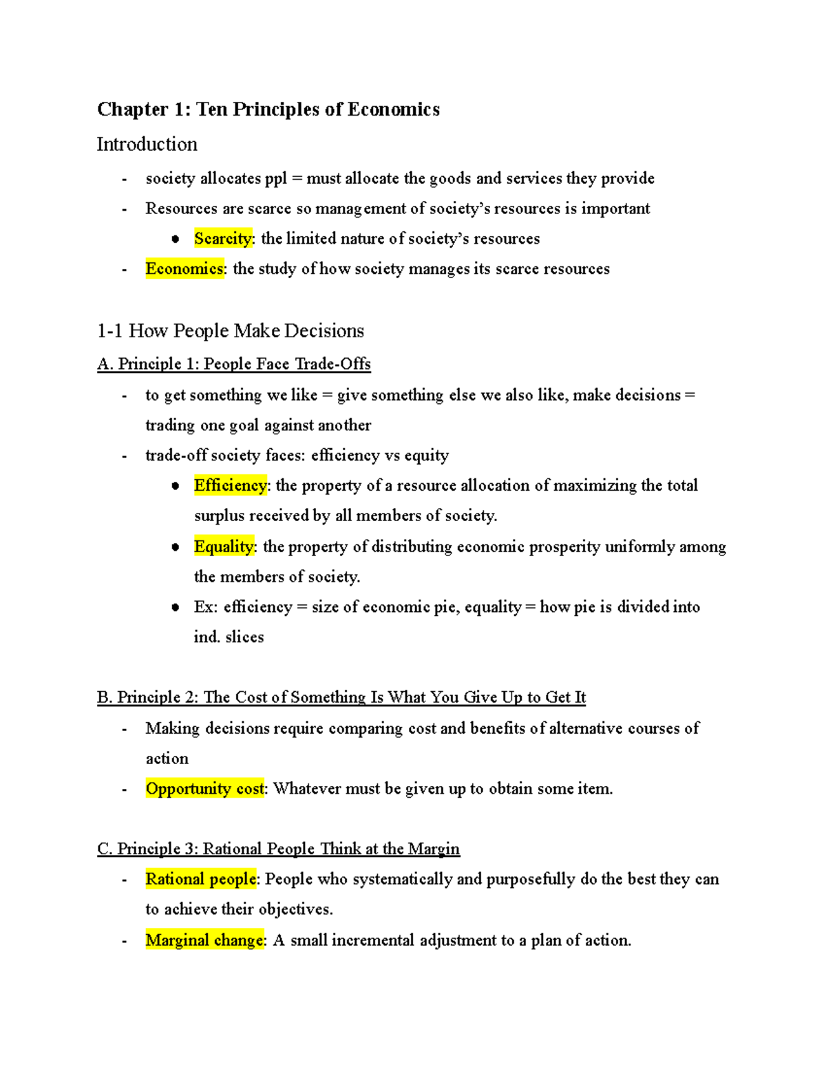 Econ 101 Textbook Notes (Ch 1-5) - Chapter 1: Ten Principles of ...