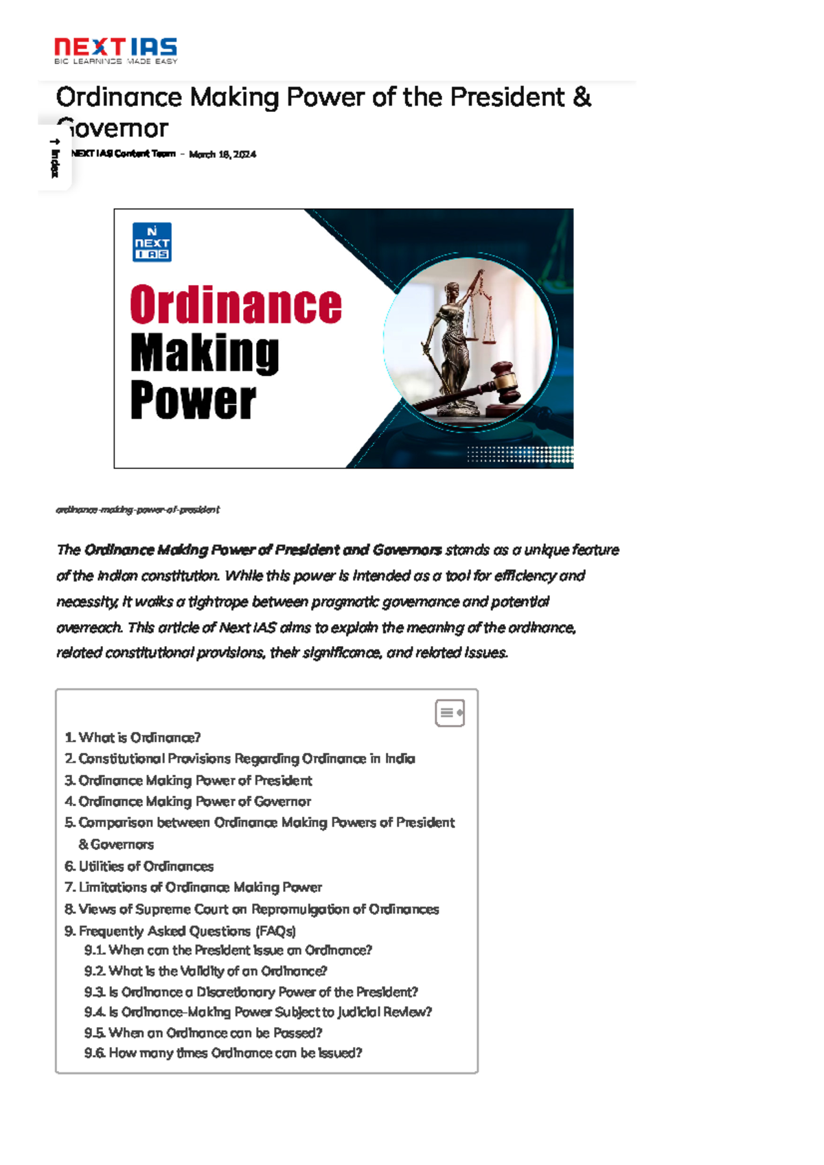 Ordinance Making Power of the President & Governor - While this power ...