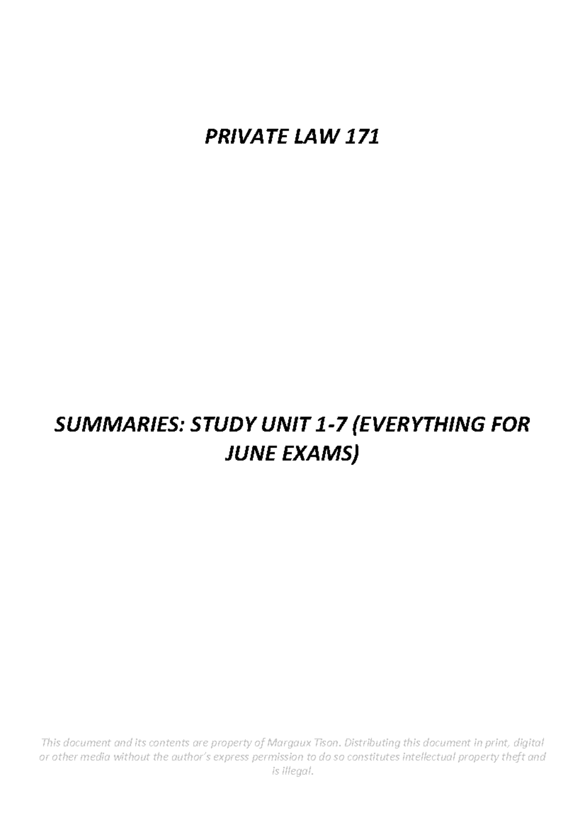 Private Law Sem 1 An In Depth Document Covering Class Notes Lecture Slides And Summaries From