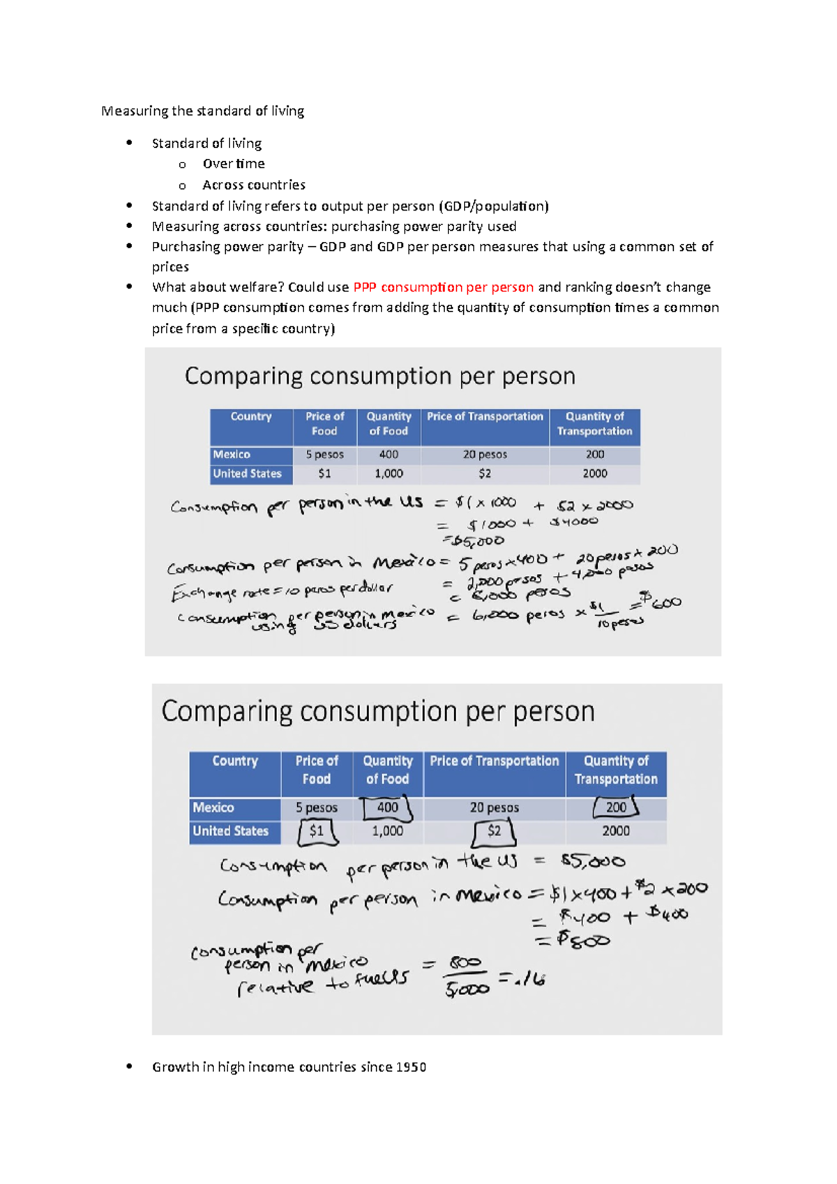 Chapter 10 notes - Measuring the standard of living Standard of living ...