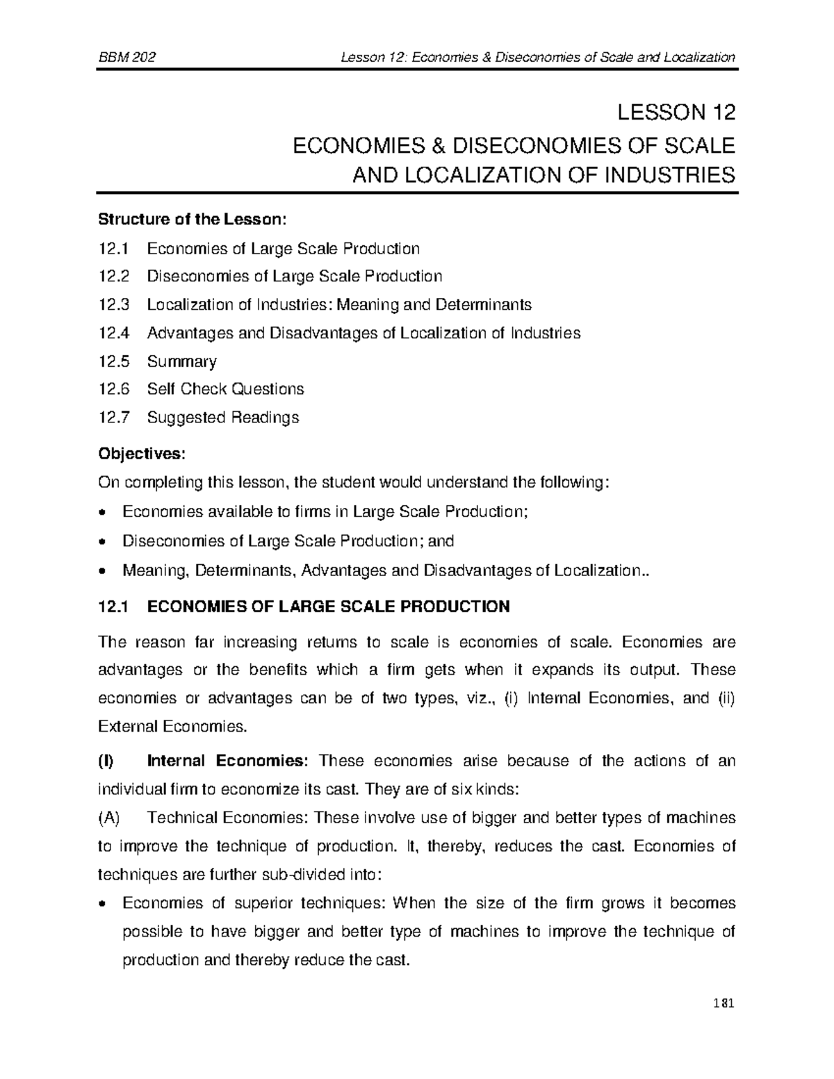 L 12 - LESSON 12 ECONOMIES & DISECONOMIES OF SCALE AND LOCALIZATION OF ...