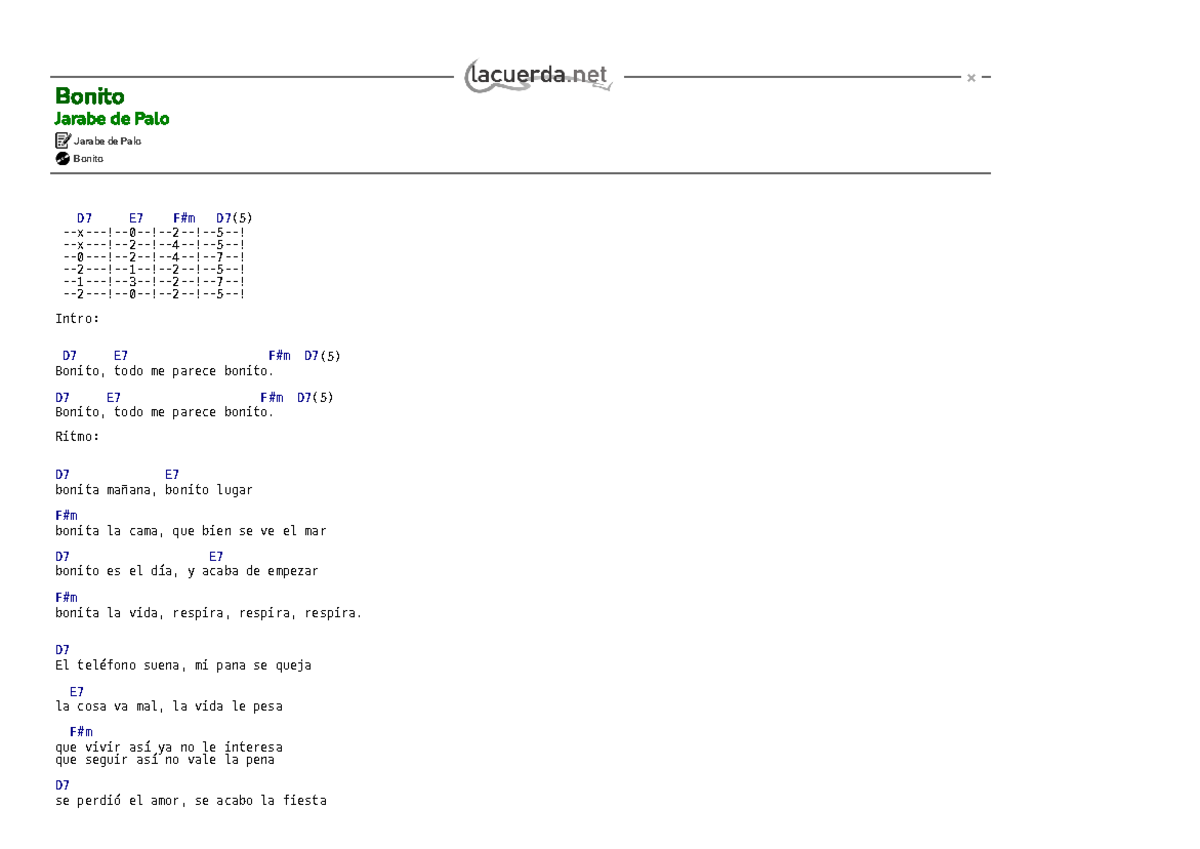 Bonito, Jarabe de Palo Acordes - Bonito Jarabe de Palo Jarabe de Palo ...