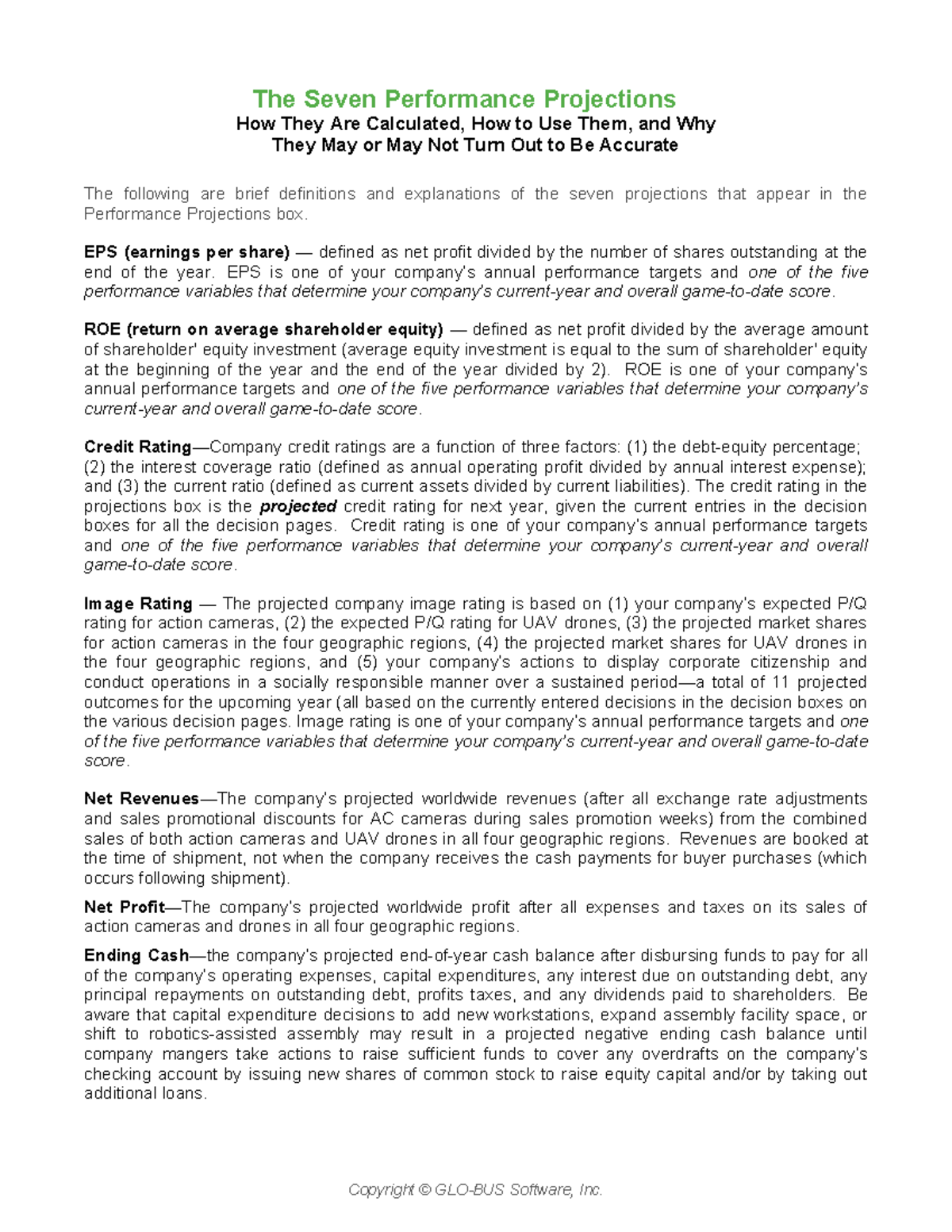 DEC-Performance Projections - Copyright © GLO-BUS Software, Inc. The ...