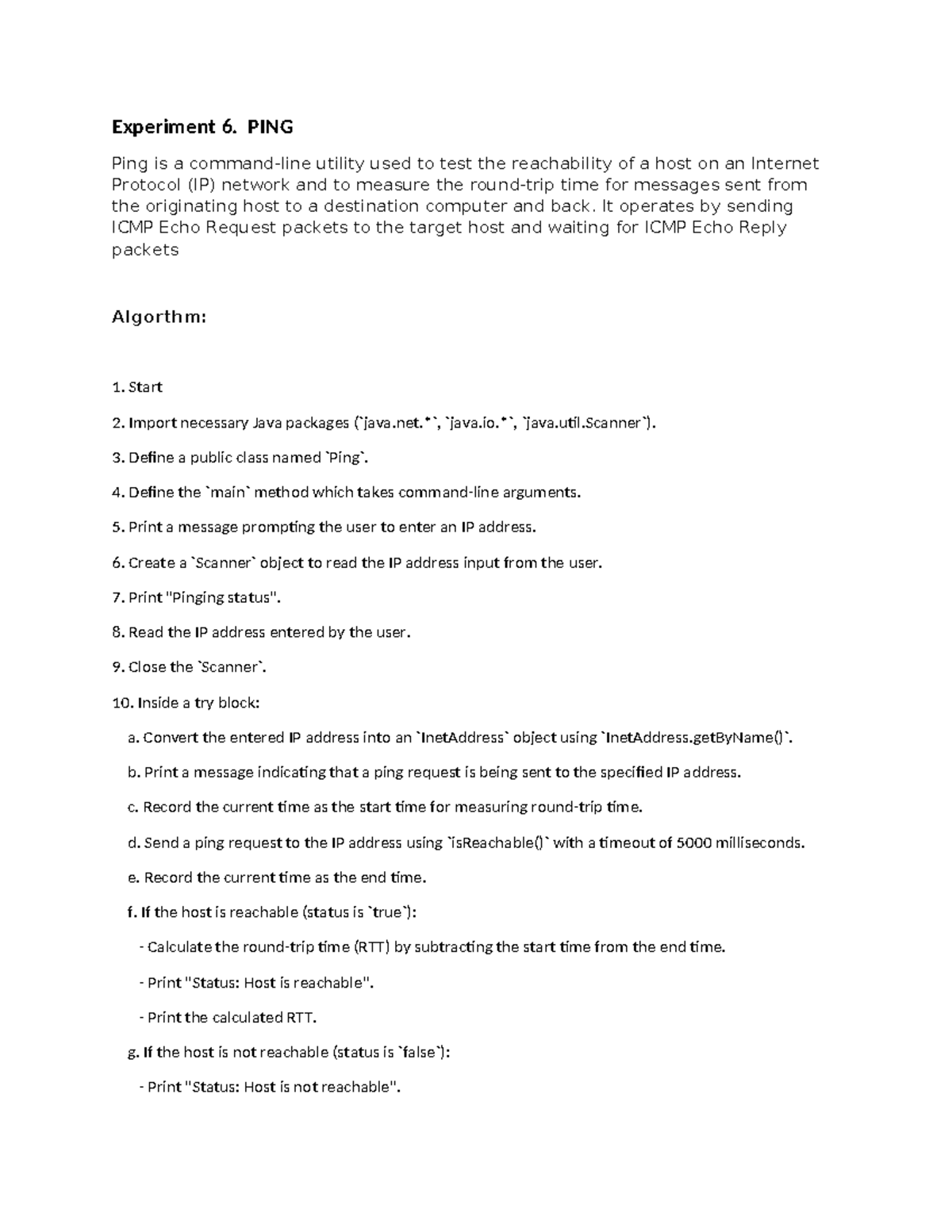 Experiment 6 - Exp 6 - Experiment 6. PING Ping is a command-line ...