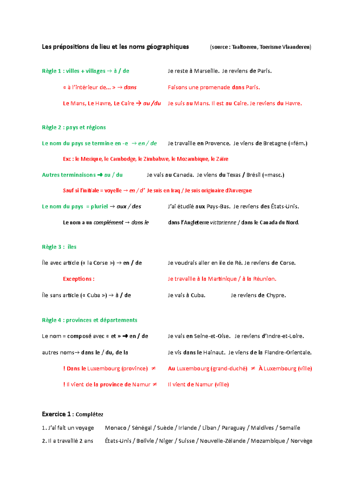 Les prépositions de lieu - Les prépositions de lieu et les noms ...