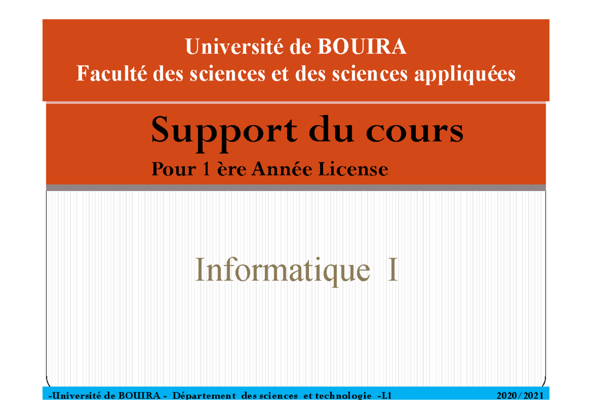 Chapitre 03 (partie C) du module dinformatique 01 - Université de BOUIRA Faculté des sciences et ...