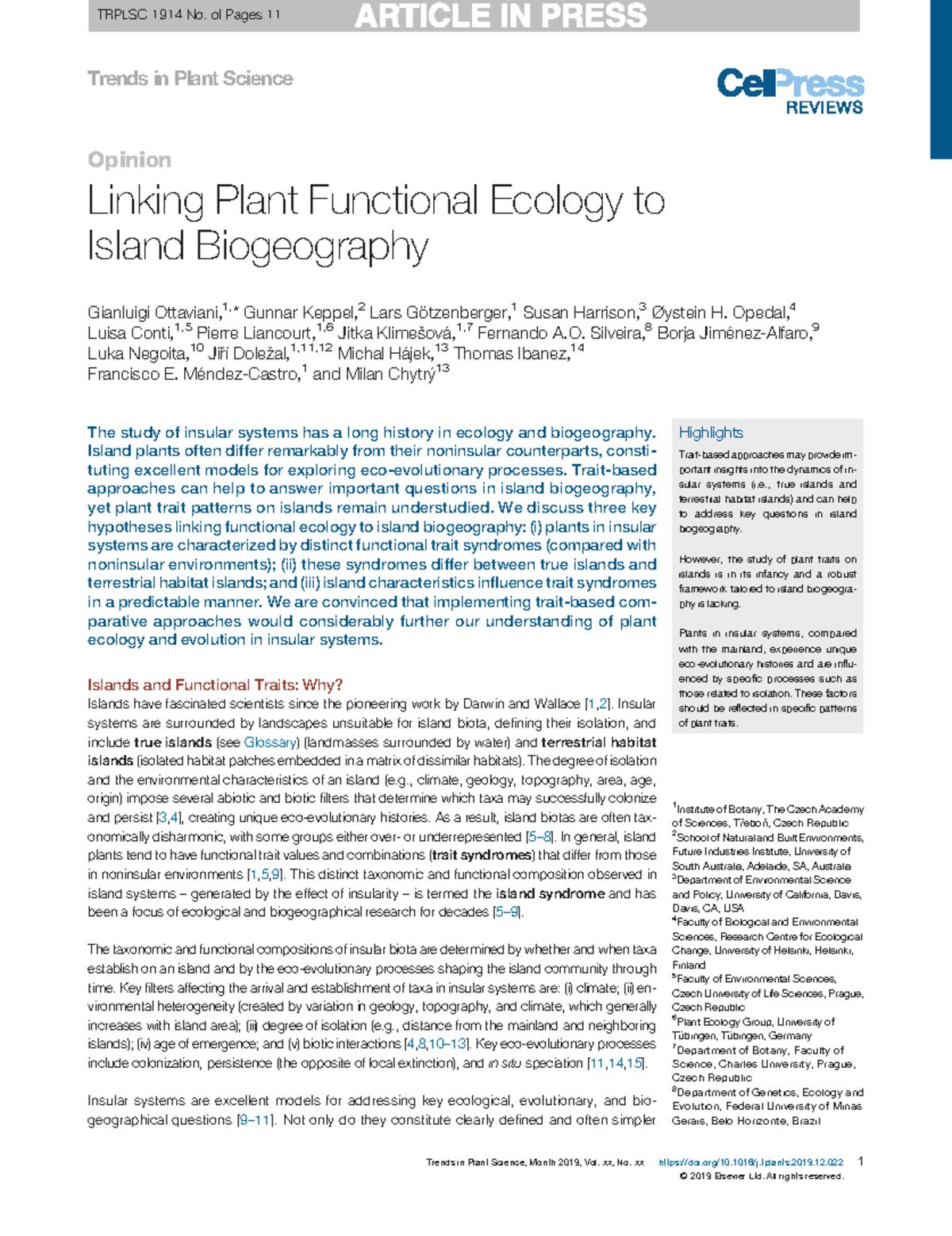 Ottaviani et al. 2020. Linking Plant Functional Ecology to Island ...
