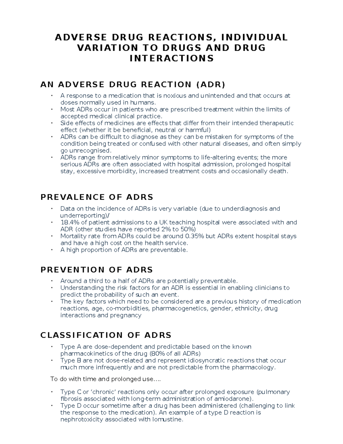 Adverse drug reactions and individual variation to drugs - ADVERSE DRUG ...