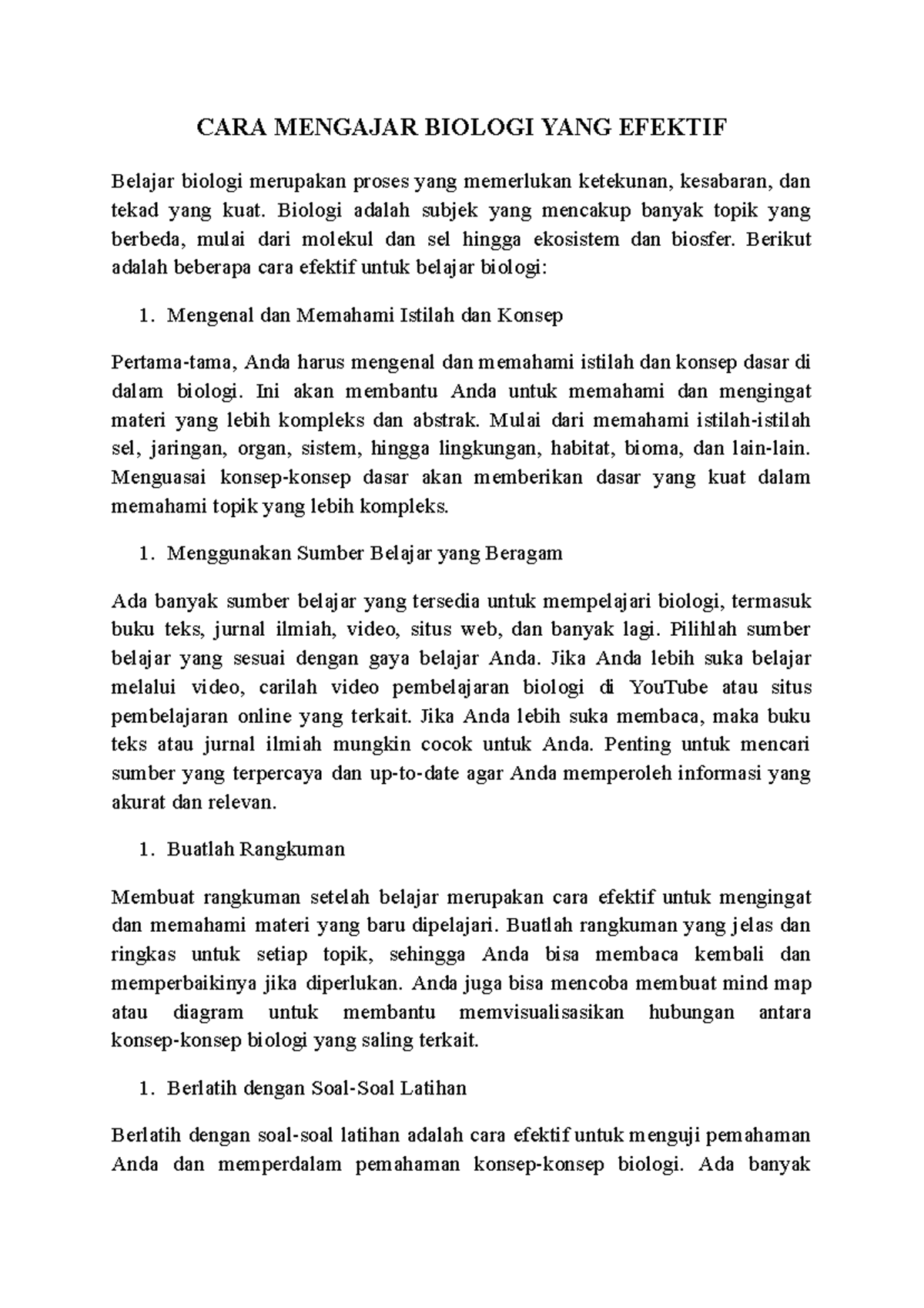 Cara Belajar Biologi yang Efektif - CARA MENGAJAR BIOLOGI YANG EFEKTIF ...