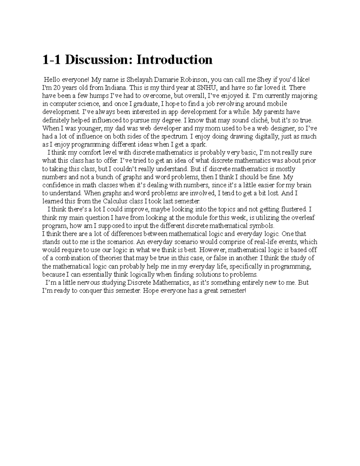 1-1 Discussion Introduction - 1-1 Discussion: Introduction Hello ...