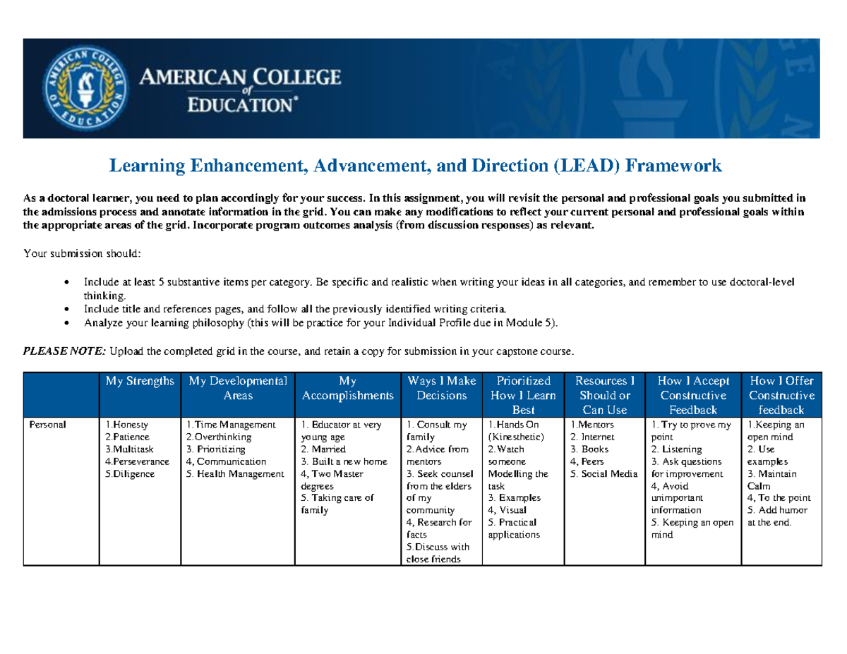 LEAD-Framework Presentation Assignment 1 - Learning Enhancement ...