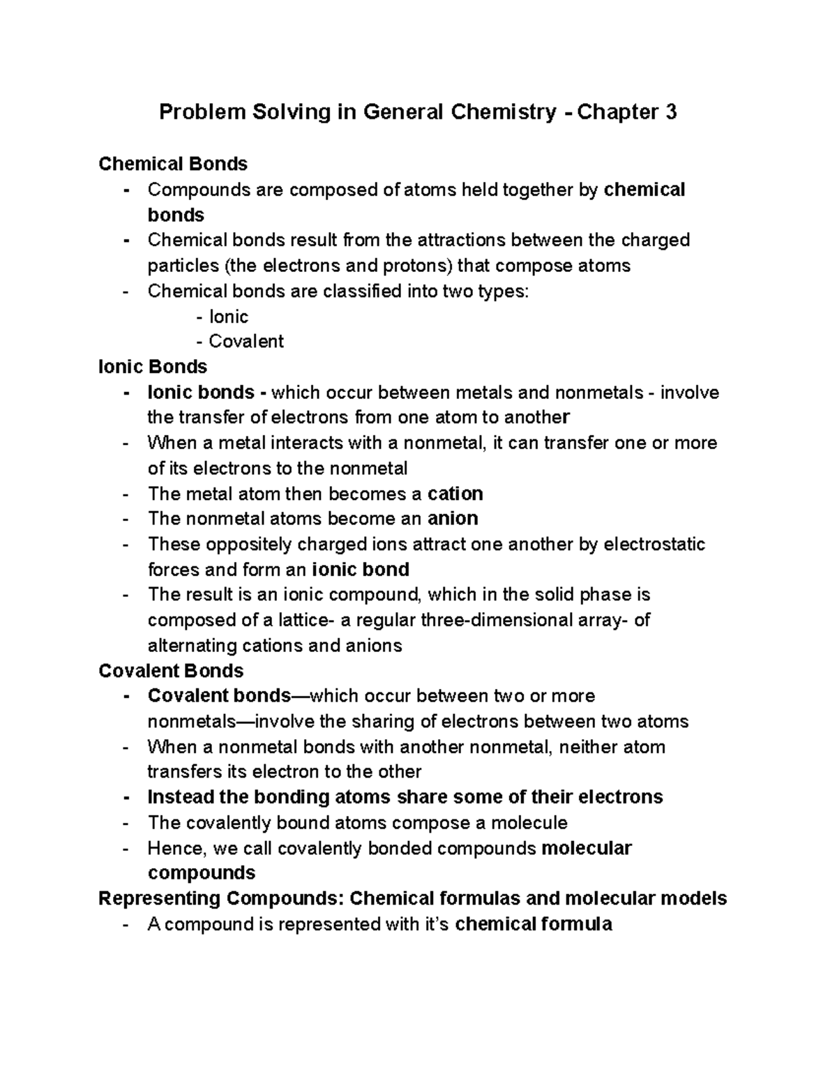 Chemistry PP Notes Chapter 3 - Problem Solving in General Chemistry ...