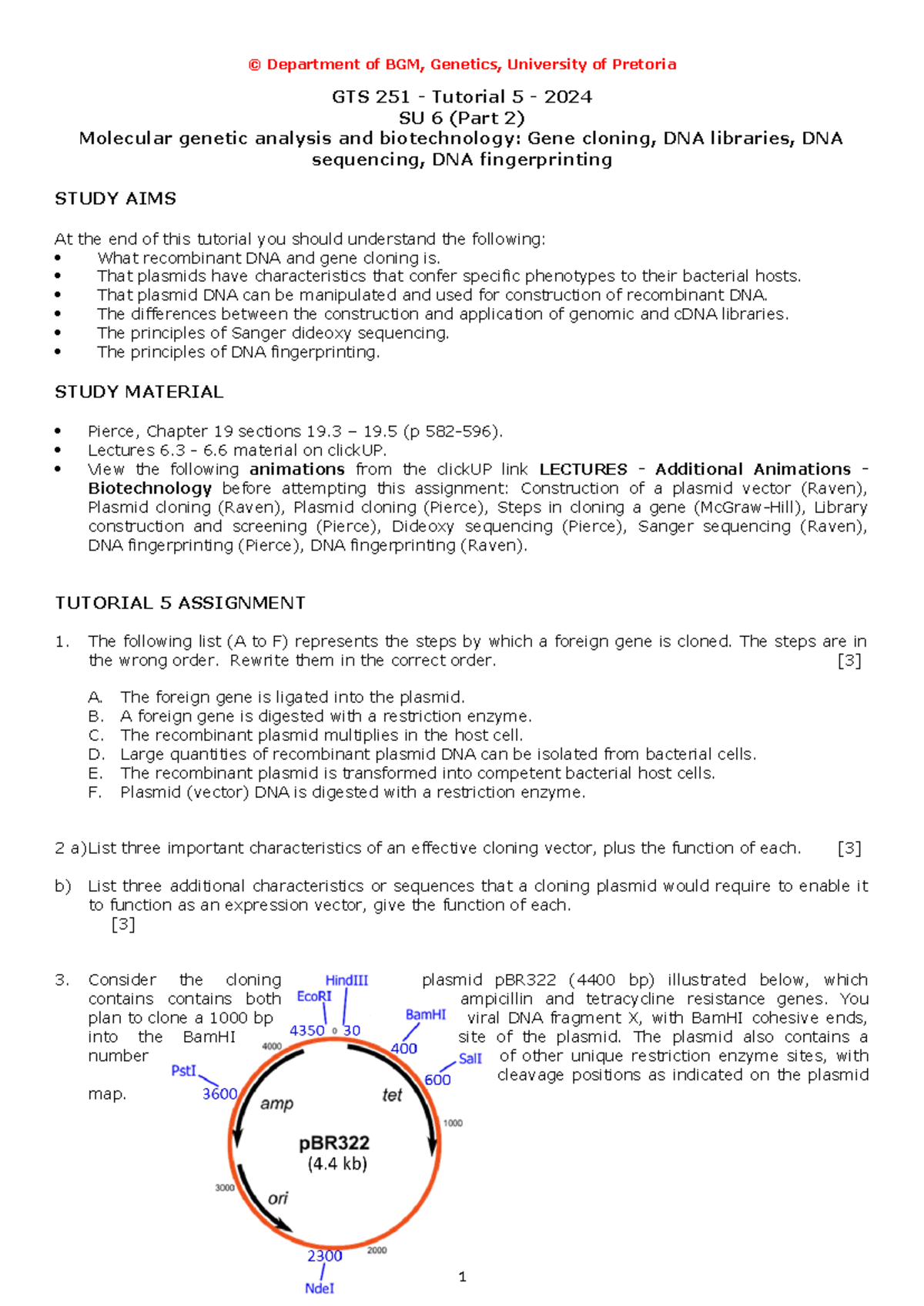 Tutorial 5 Assignment SU 6 2024 - © Department of BGM, Genetics ...