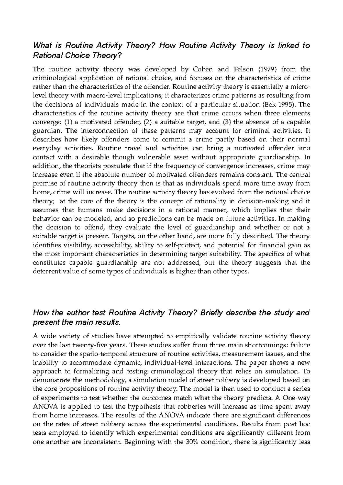 Routine activity theory - Routine activity theory is essentially a ...