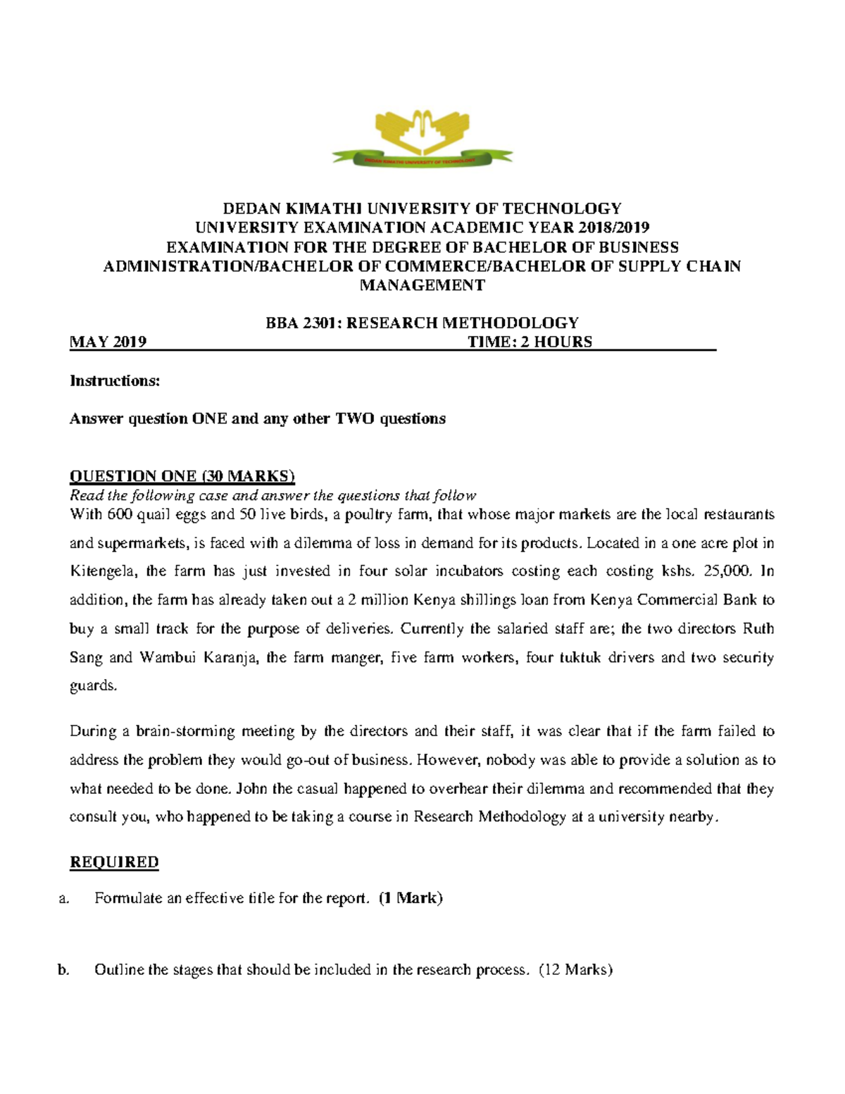 4 BBA 3201 Research Methodology 2 - DEDAN KIMATHI UNIVERSITY OF ...