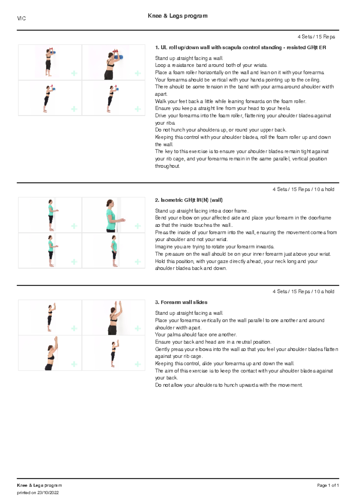 Shoulder 1 - Notes. - UL roll up/down wall with scapula control ...