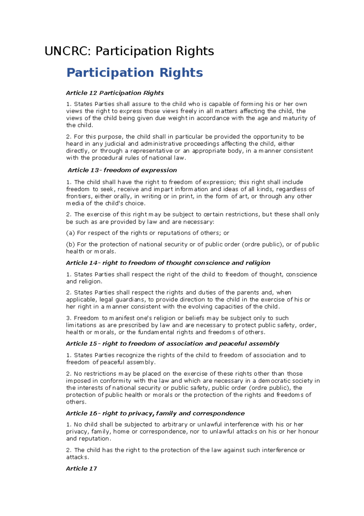 Uncrc Participation Rights-Topic Summary - UNCRC: Participation Rights ...