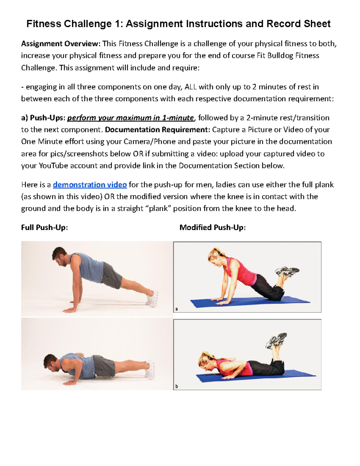 PED FC1 Fitness Challenge I Assignment Instructions and Record Sheet ...