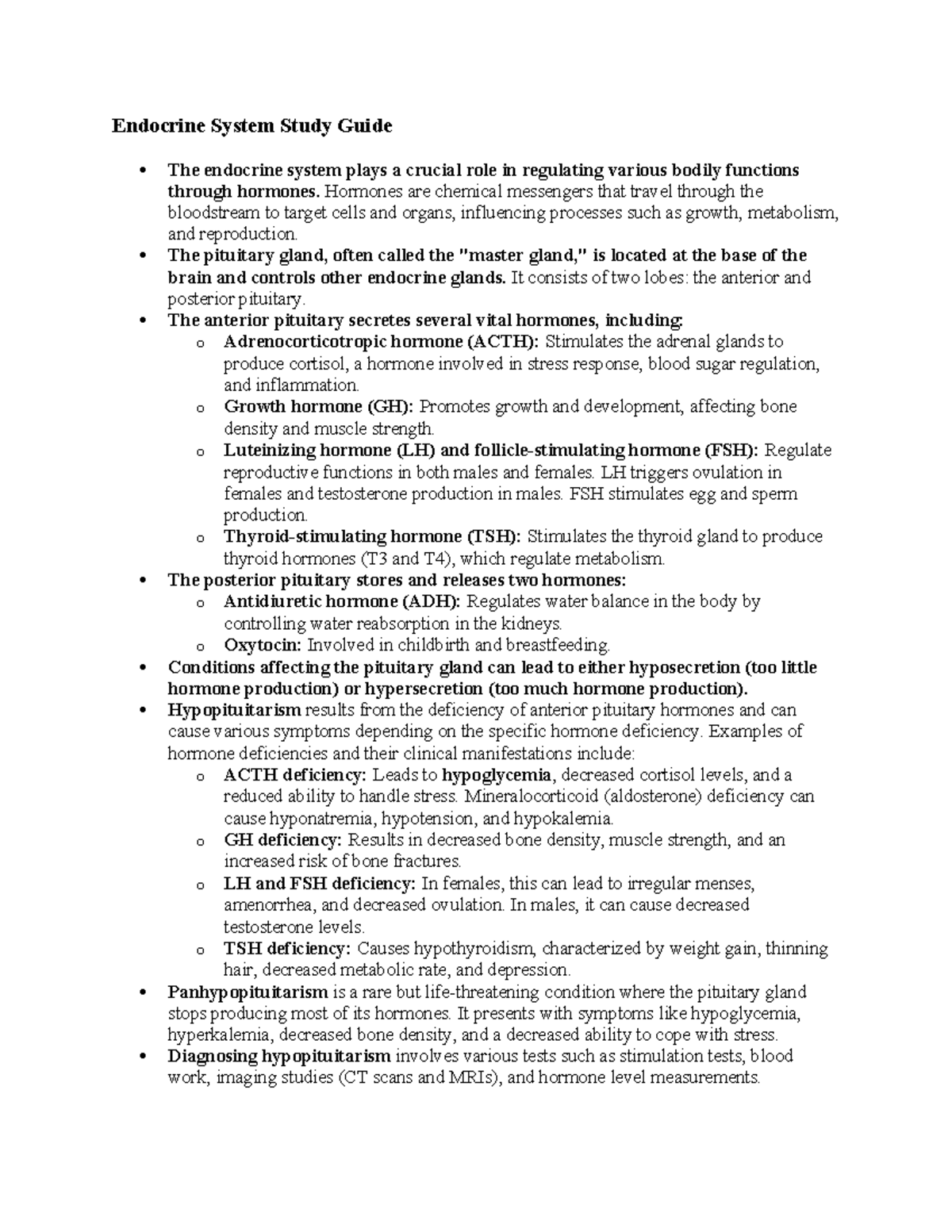 Final study guide #1 - Notes - Endocrine System Study Guide The ...