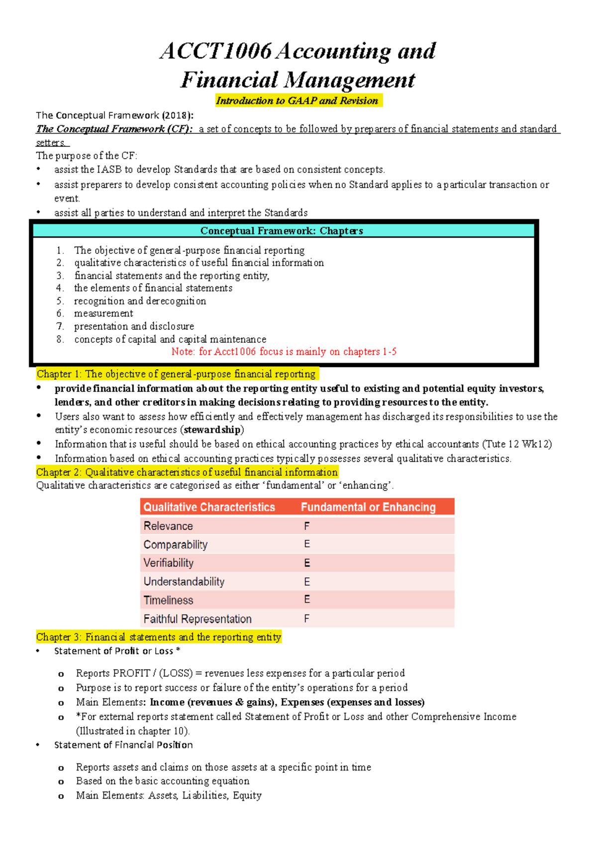 ACCT1006 Notes - ACCT1006 Accounting and Financial Management ...
