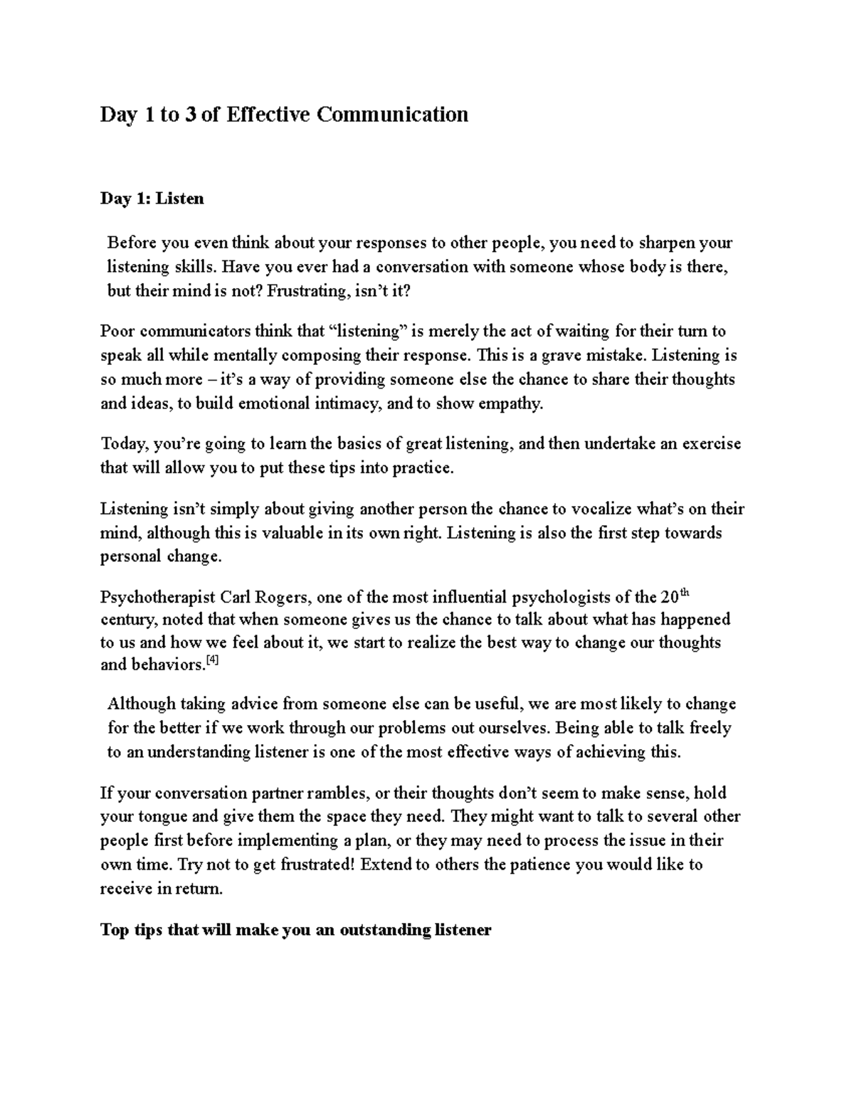 Day 1 to 3 of Effective Communication - Day 1 to 3 of Effective ...