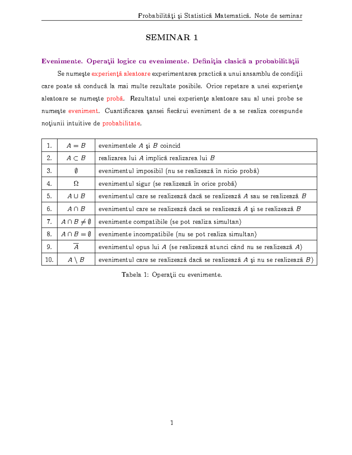 Sem 1 Cib - Seminar 1 Probabilități și statistică matematică ...
