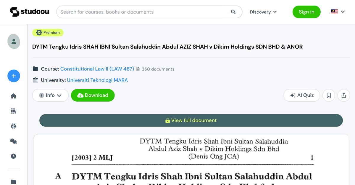DYTM Tengku Idris Shah Ibni Sultan Salahuddin Abdul Aziz Shah v. Dikim ...