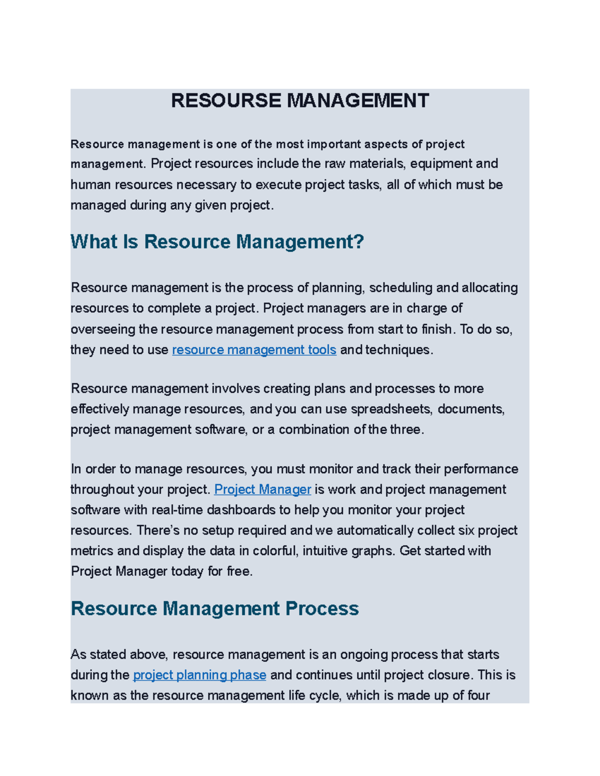 Resourse Management - RESOURSE MANAGEMENT Resource management is one of ...