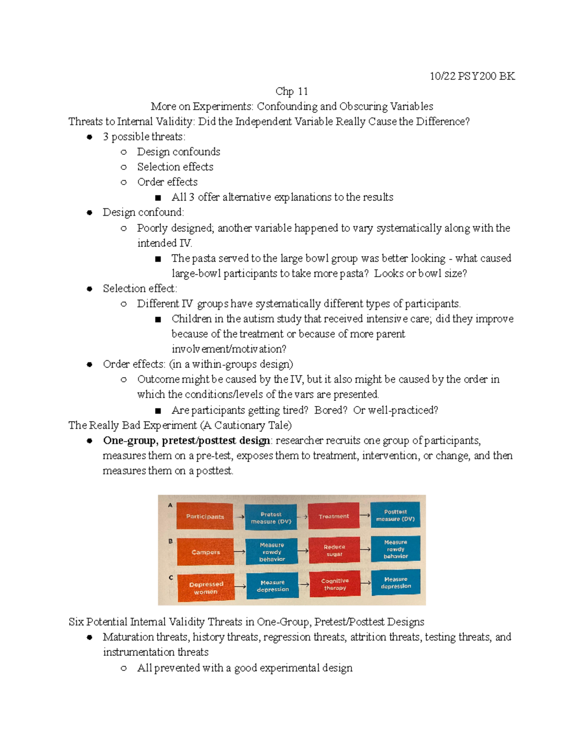 Chapter 11 - More on Experiments: Confounding and Obscuring Variables - 10/22 PSY200 BK Chp 11 ...