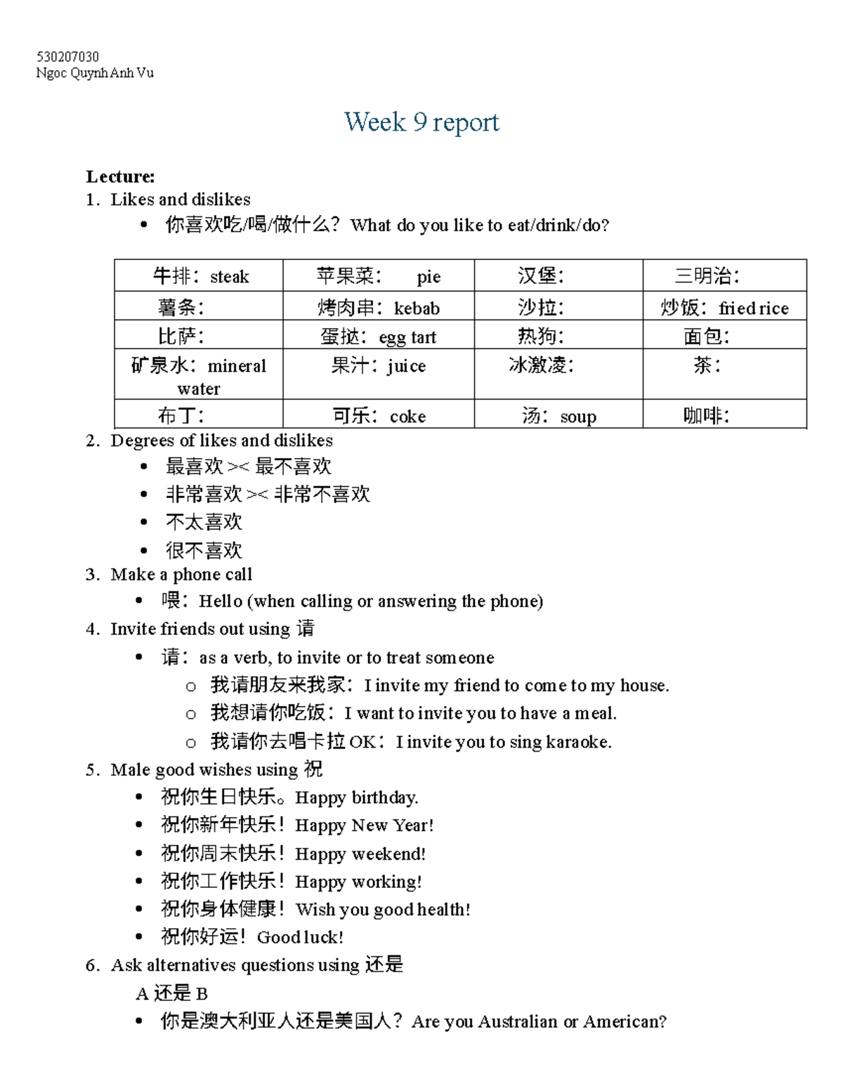 Week 9 lecture summary - 530207030 Ngoc Quynh Anh Vu Week 9 report Lecture: Likes and dislikes ...
