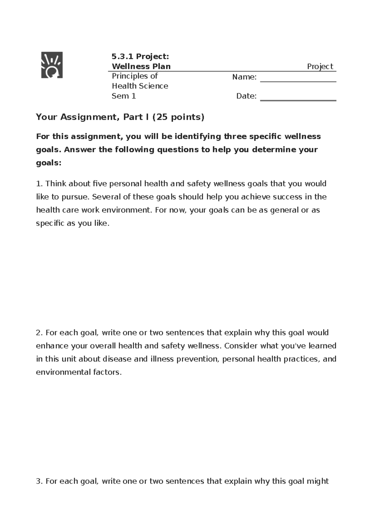 5.3.1 Project - Wellness Plan (Project) - 5.3 Project: Wellness Plan ...