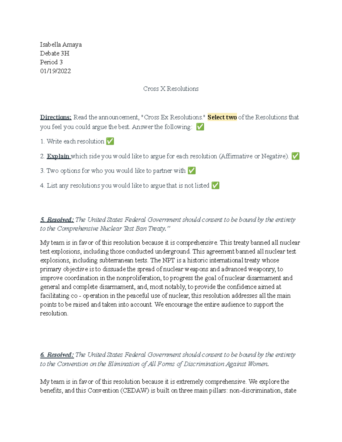 Cross examination Resolutions for debates - Isabella Amaya Debate 3H ...