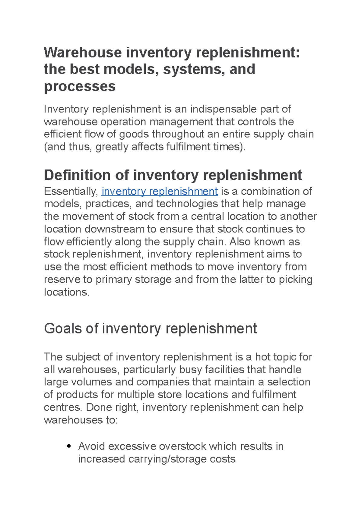 Inventory Replenishment - Warehouse inventory replenishment: the best ...