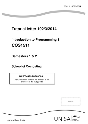 COS1511 105 0 2022 Assignment 4 - Tutorial Letter 105/0/ 2022 Introduction to Programming I COS ...