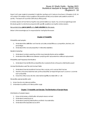 Study Guide Stats Exam 3 V3 - Statistical Analysis & Design (PSYC 243 ...
