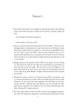 Tutorial 4 - dsdsd - Tutorial 4 Calculate Hicksian demand for the following utility functions ...