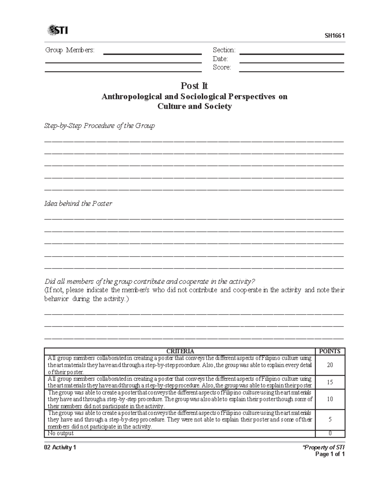 SH1661 - Understanding Culture, Society and Politics 02 Activity 1 - SH ...