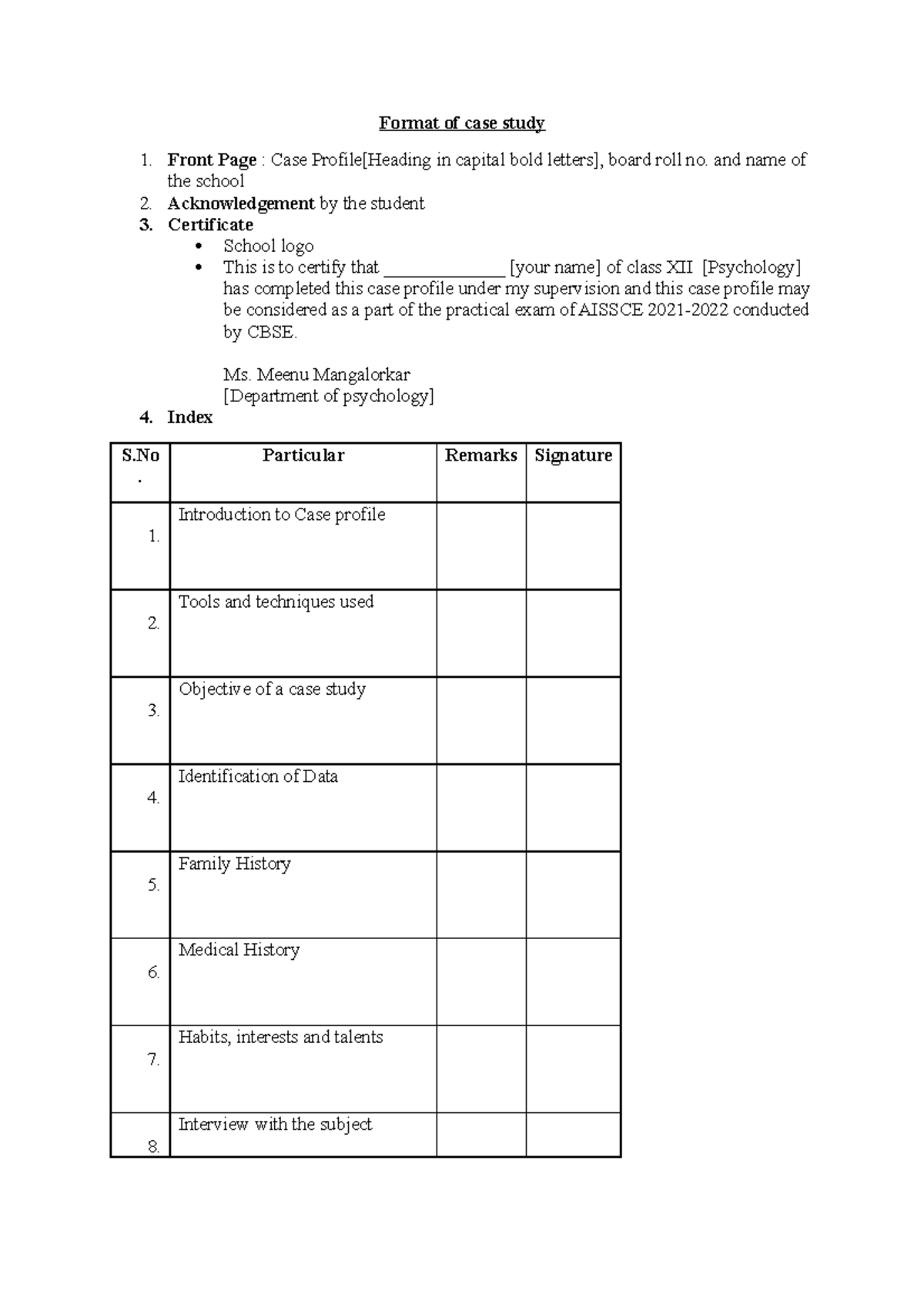 Format of case Profile - Format of case study 1. Front Page : Case ...