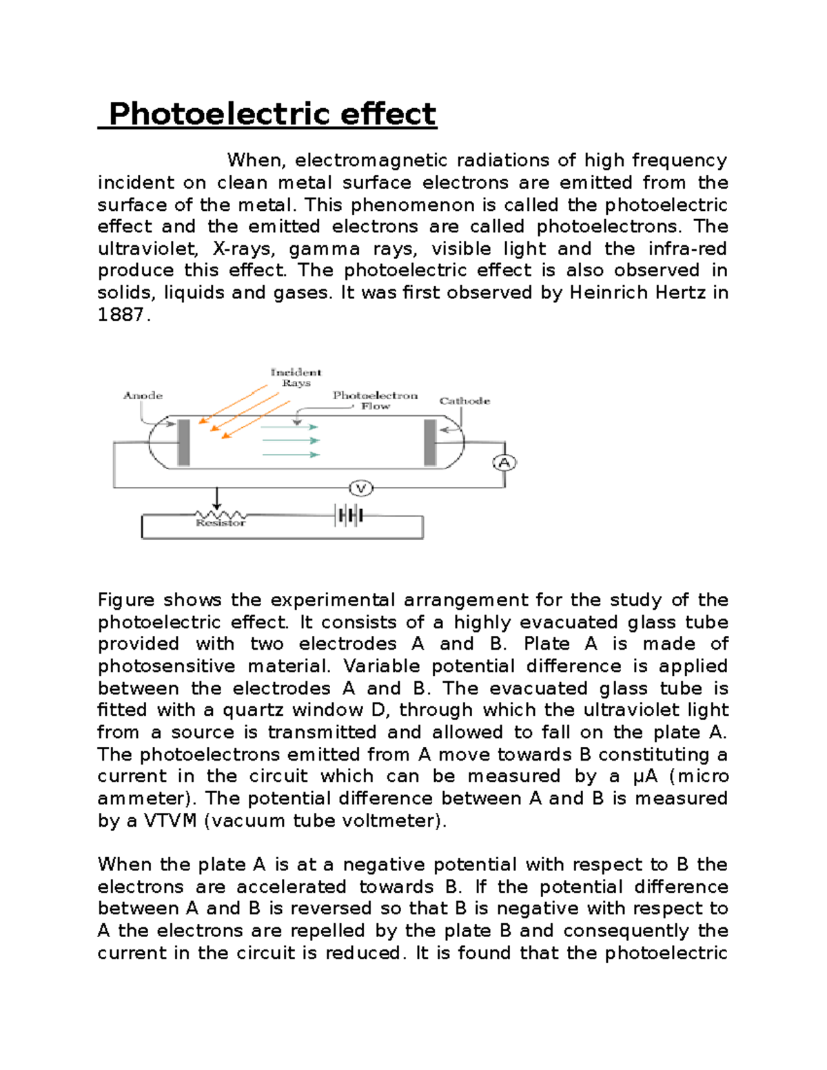 Photoelectric effect - Lecture notes 4 - Photoelectric effect When ...