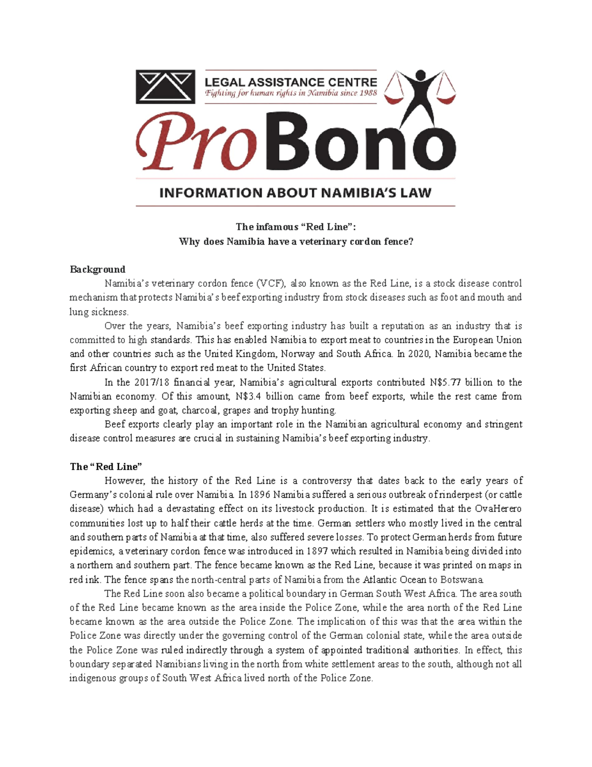 Pro Bono 64-RED LINE - The infamous “Red Line”: Why does Namibia have a ...