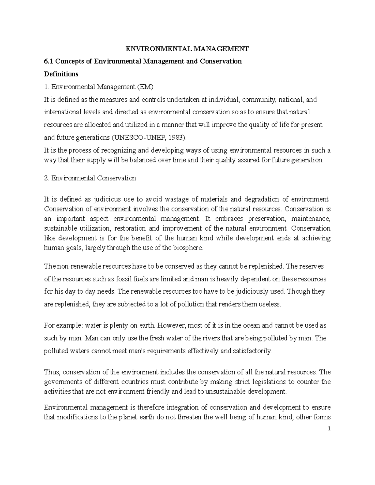 ESM 410 Topic 6 Environmental Management - ENVIRONMENTAL MANAGEMENT 6 ...