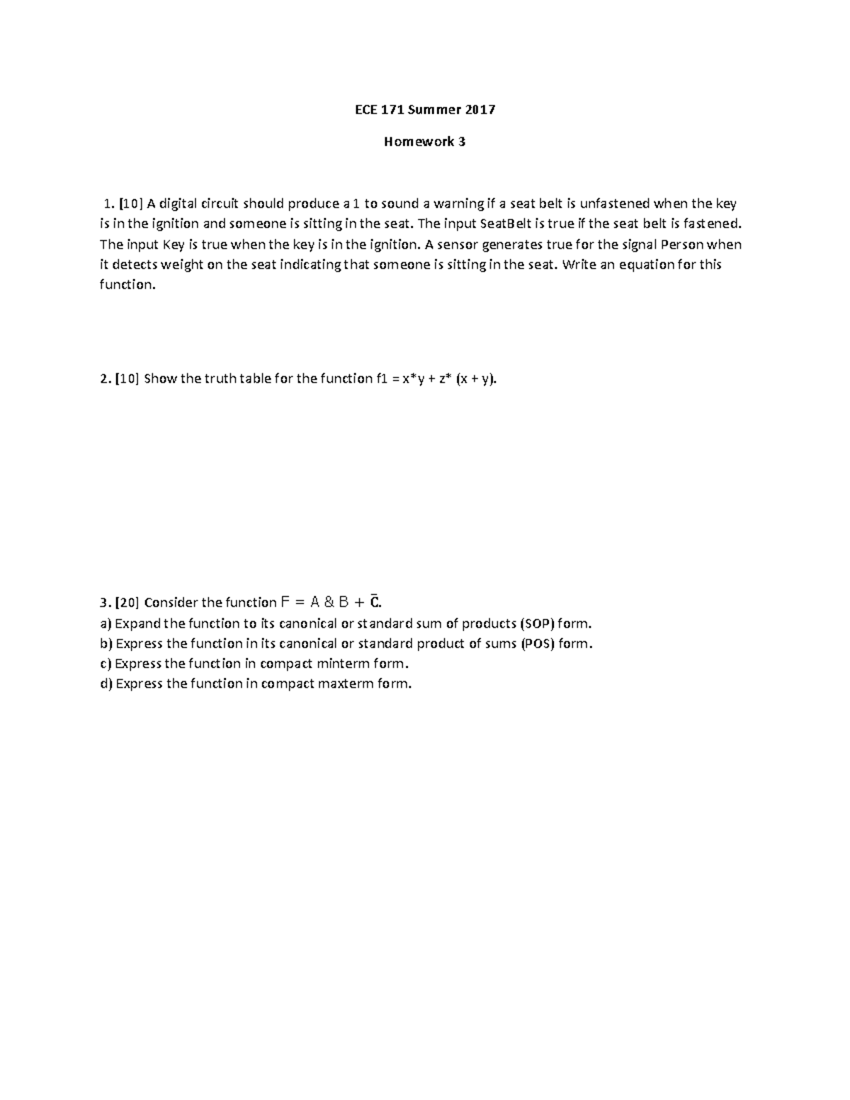 Homework 3 - ECE 171 Summer 2017 Homework 3 Solutions 1. A digital ...