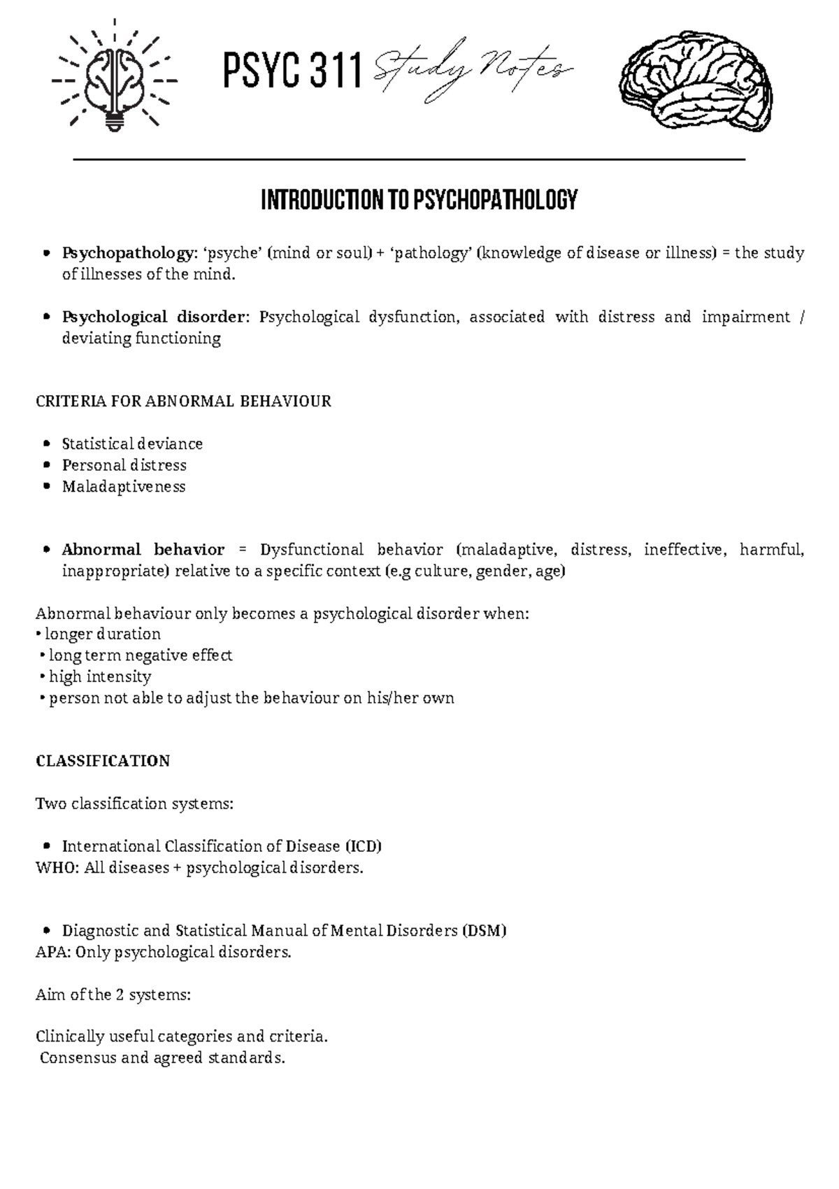 PSYC311 Study UNIT 1-3 - Summary Psychopathology / Psigopatologie ...