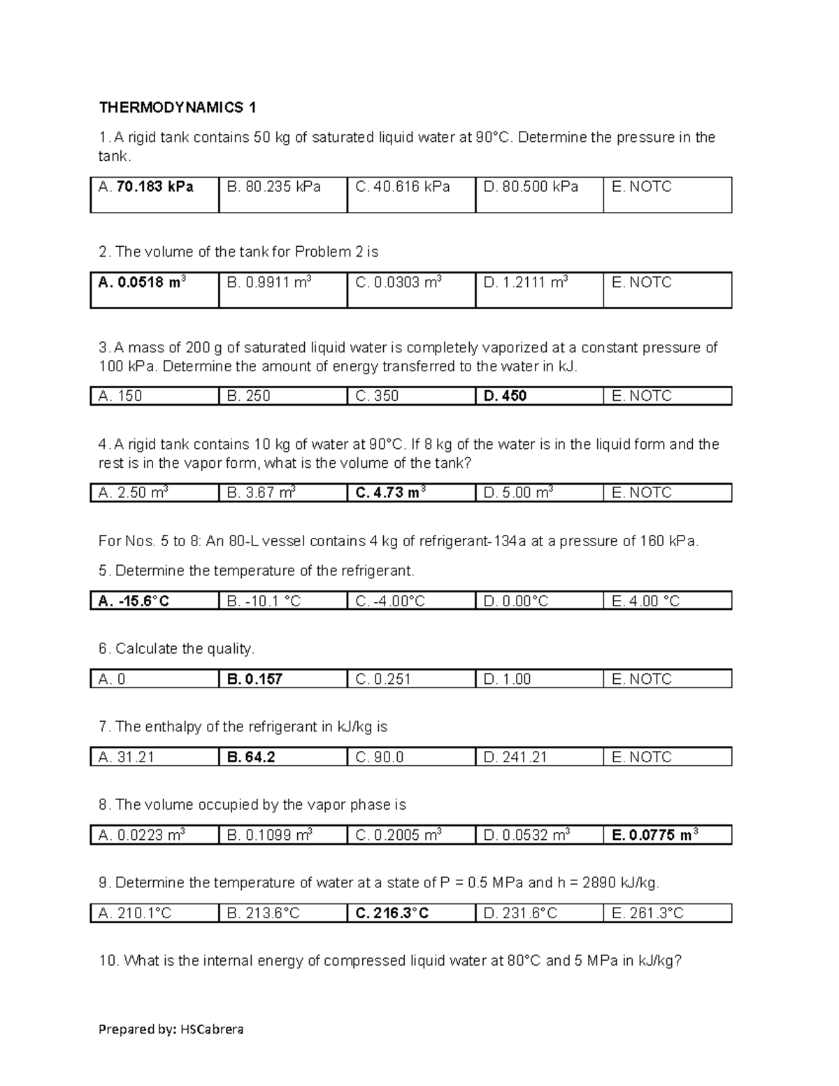 Thermodynamics 1 - Test Answers - THERMODYNAMICS 1 A rigid tank ...