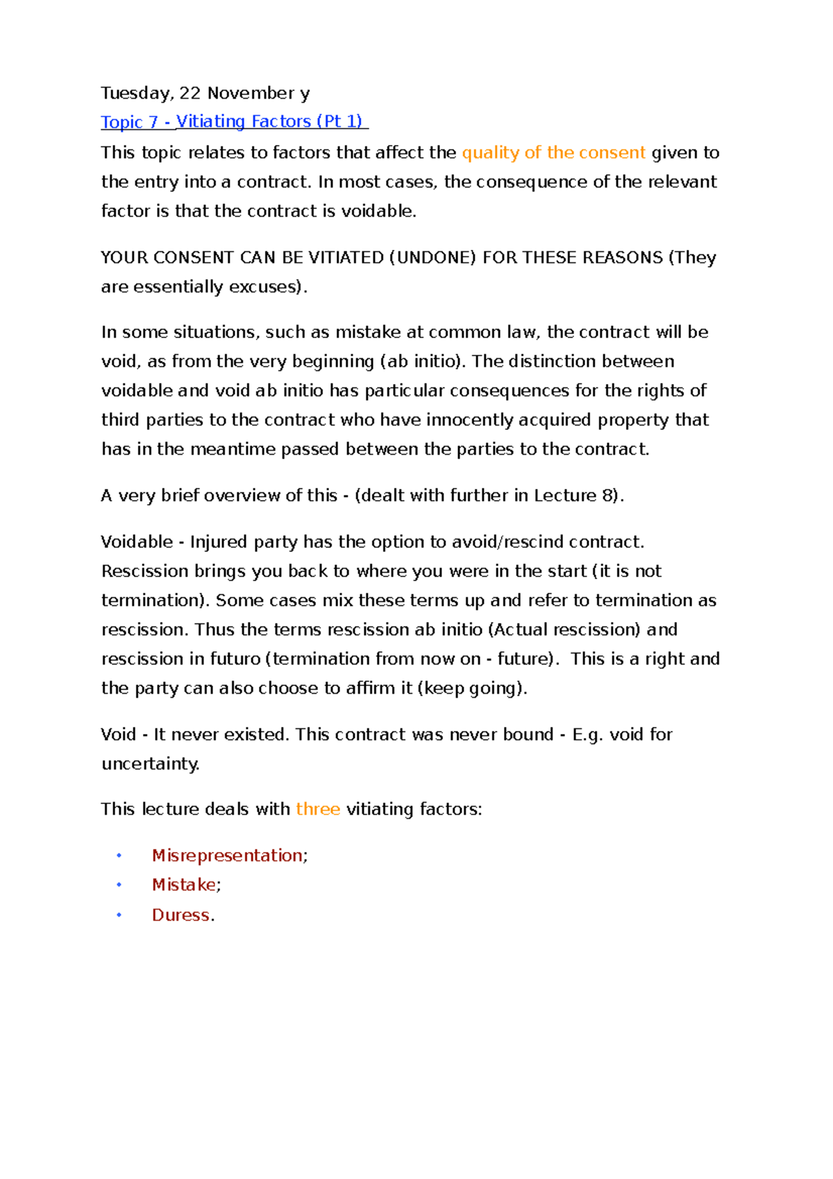 7. Vitiating factors - asgrsgsdf - Topic 7 - Vitiating Factors (Pt 1 ...