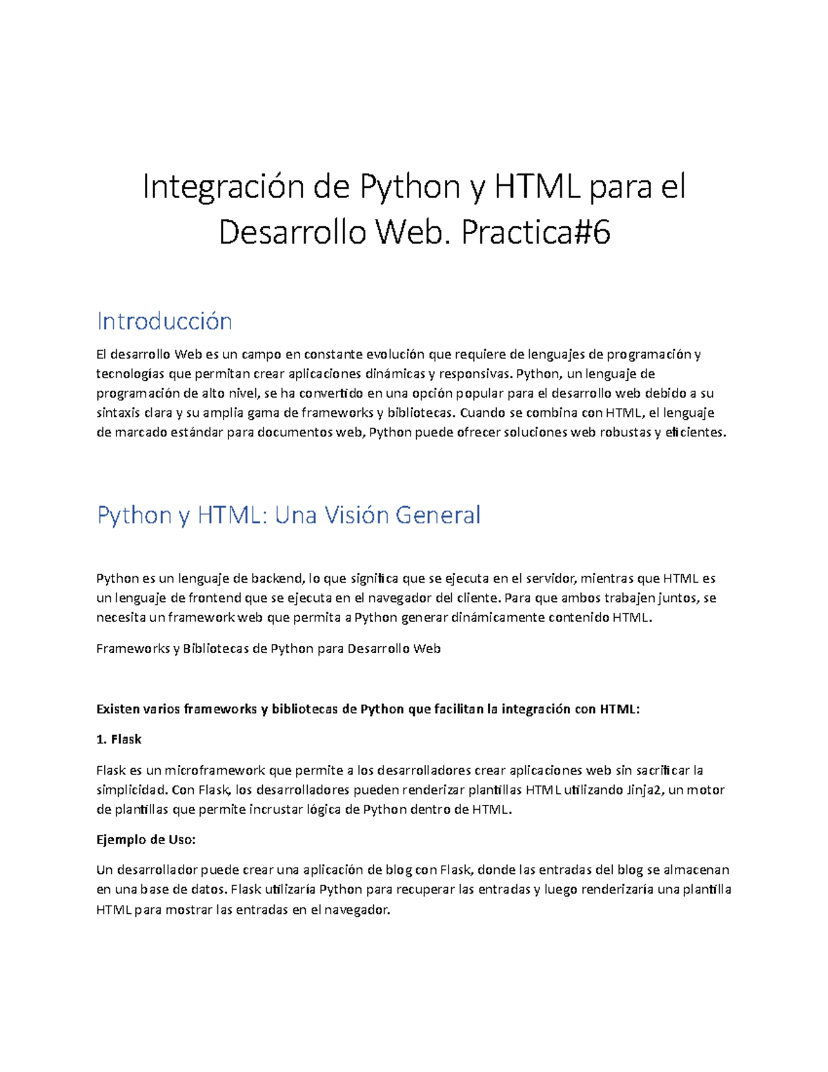 Practica#6 - investigacion - Integración de Python y HTML para el Desarrollo Web. Practica# 6 ...