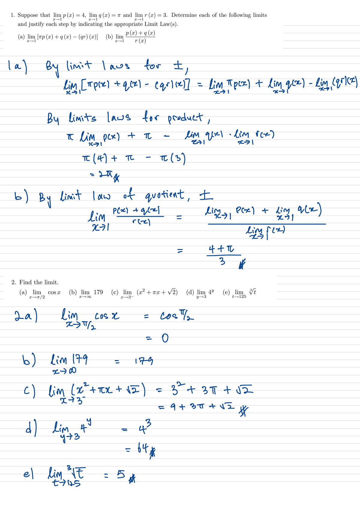 5. Limit Law Cty - Calculus - Ia ) By limit laws for ± , hi,M→,[ " Phet ...
